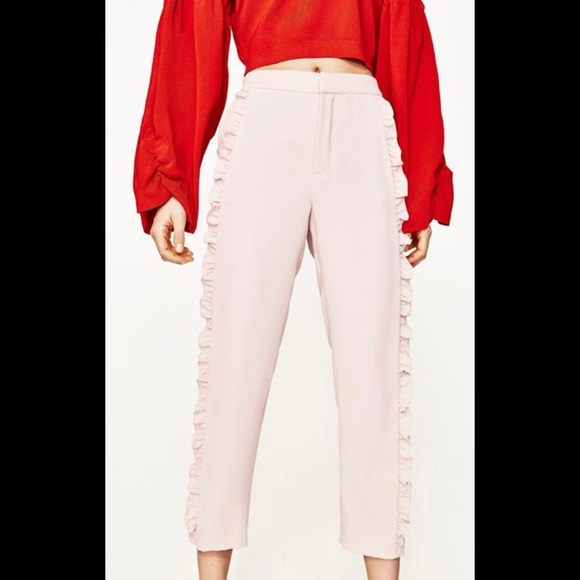 Zara | Pants & Jumpsuits | Zara Pink Ruffle Pants | Poshmark